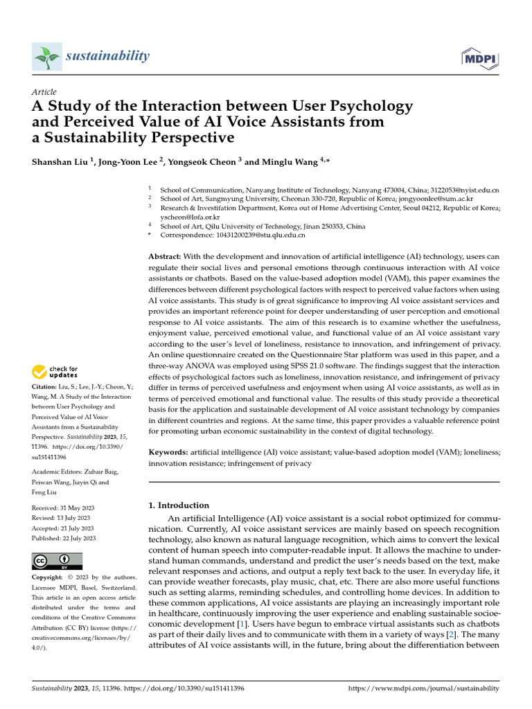 Study of the Interaction Between User Psychology and Perceived Value of ... Study of the Interaction Between User Psychology and Perceived Value of ...