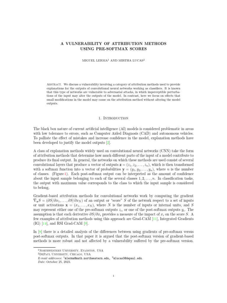 A Vulnerability of Attribution Methods | PDF | Artificial Neural Network | Artificial Intelligence