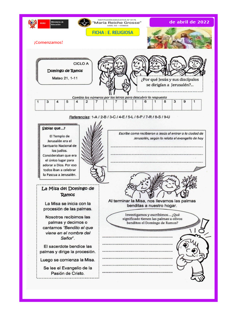FICHA de RELIGION, SEMANA 4 -Abril | PDF