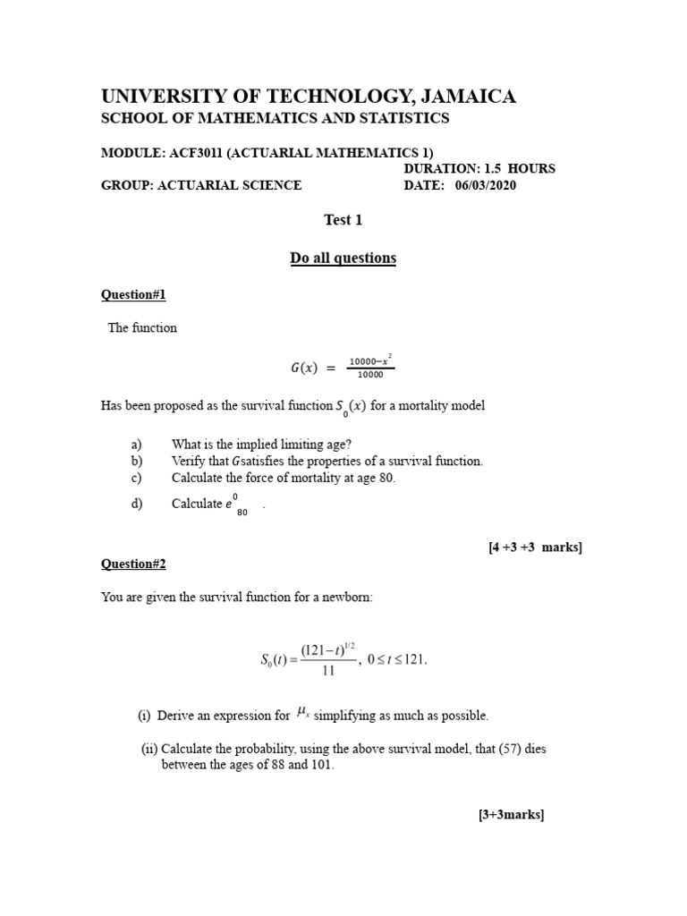 Actuarial Math Test Questions | PDF