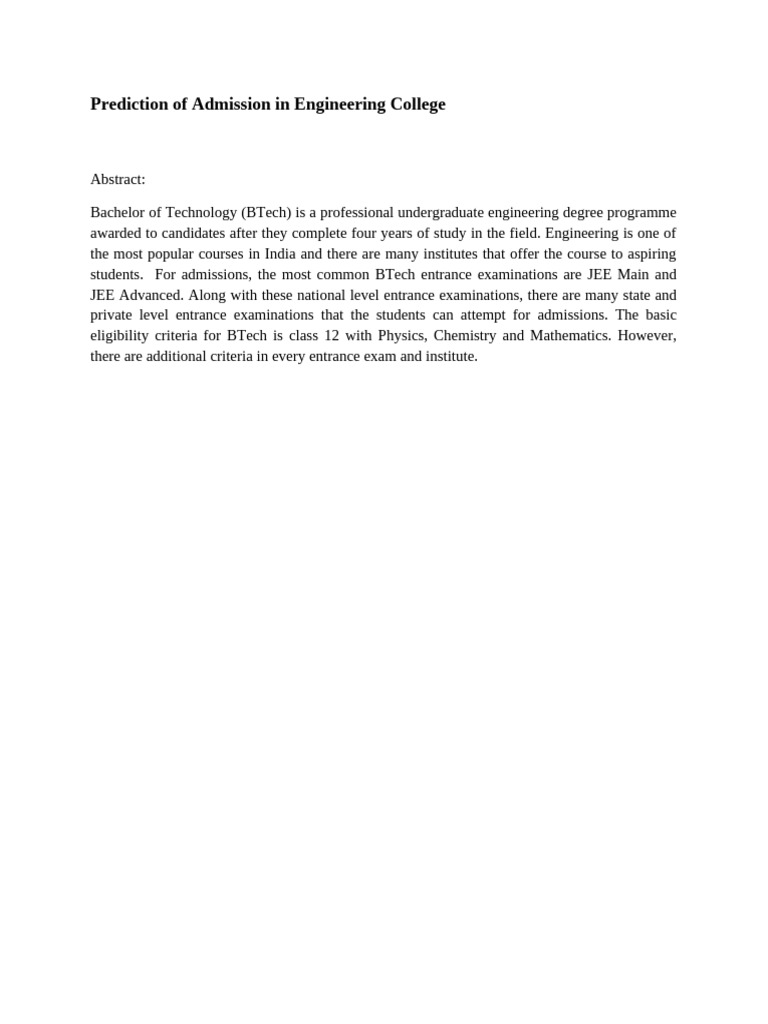 Prediction of Admission in Engineering College | PDF | Machine Learning ...