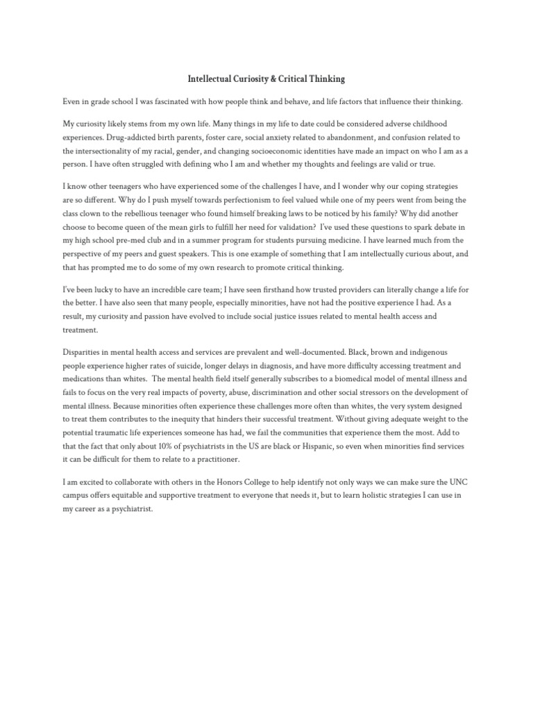 Intellectual Curiosity & Critical Thinking | PDF | Adolescence | Mental ...