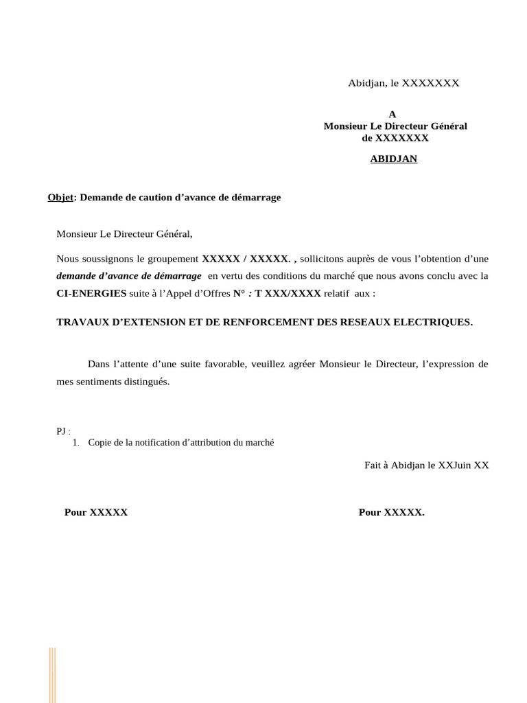 Demande de Caution D'avance de Démarrage | PDF