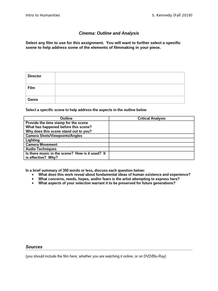Critical Analysis Outline (Cinema) | PDF