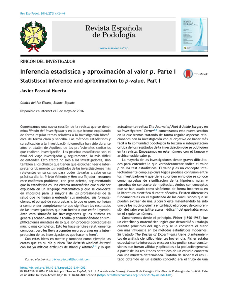 Inferencia Estad Stica y Aproximaci N Al Valor - 2016 - Revista Espa Ola de Pod | PDF ...