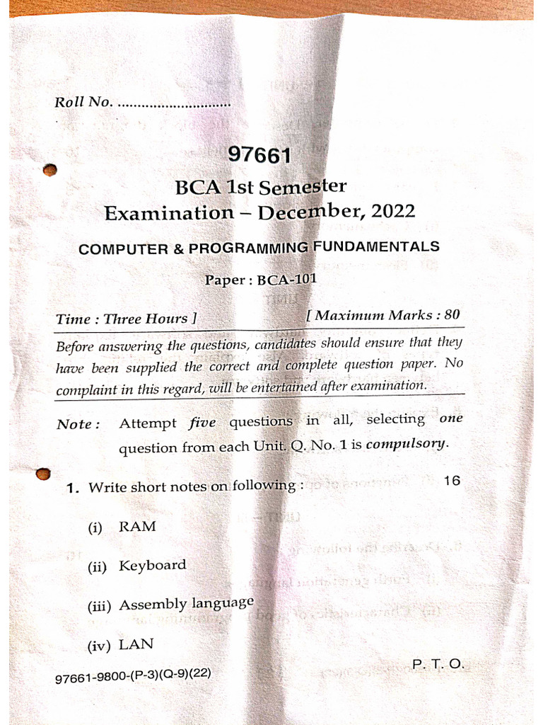 BCA 1st Sem Dec.2022 | PDF