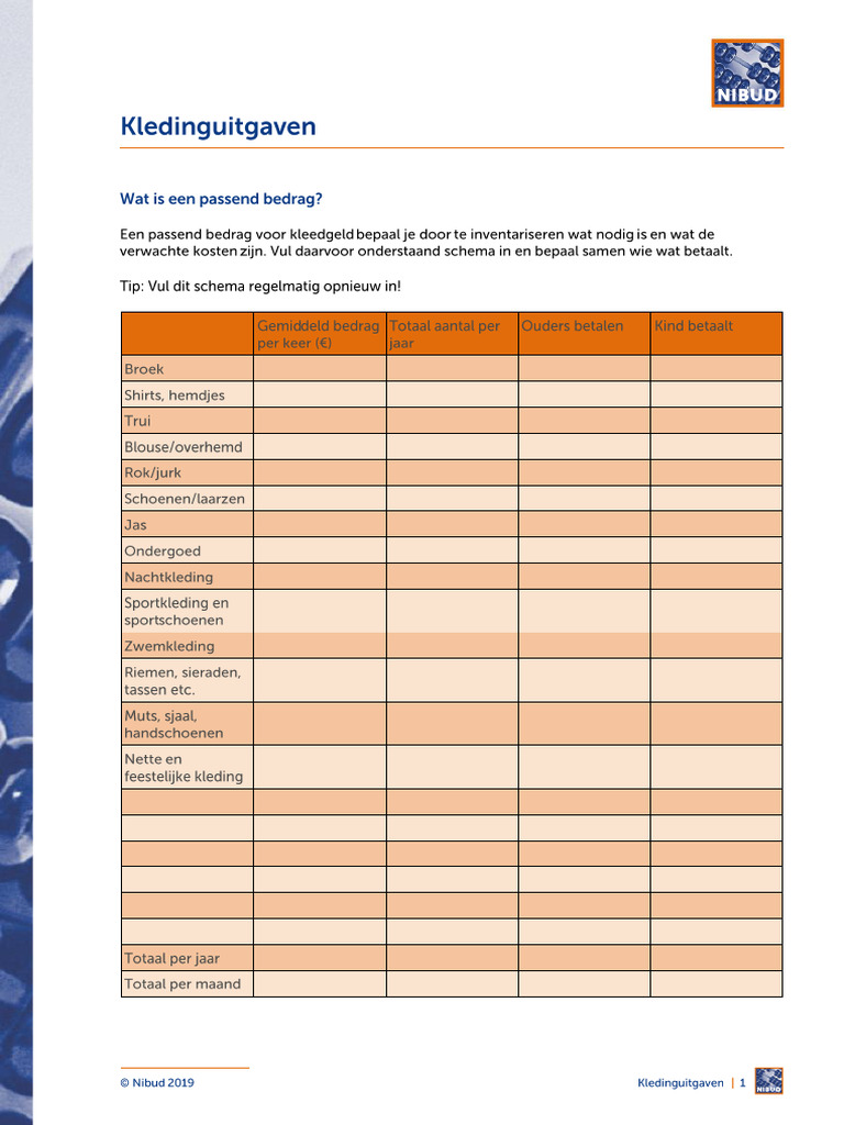 Nibud Tabel Kleedgeld | PDF
