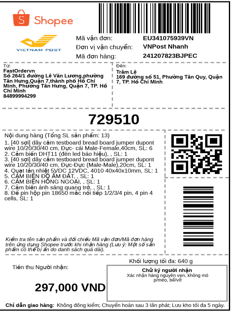 Mã V NĐ N: Đ NV V N Chuy N: Mã Đ N Hàng:: Eu341075939Vn Vnpost Nhanh 241207823bjpec | PDF