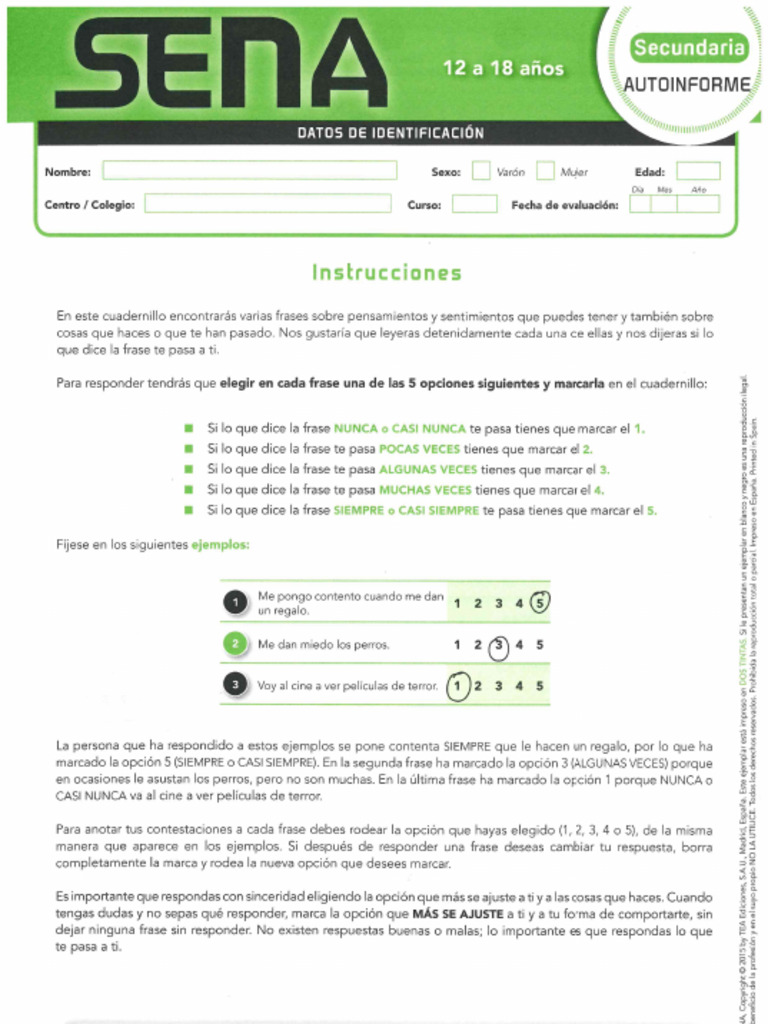Secundaria Autoinforme Sena 12-18 Años | PDF