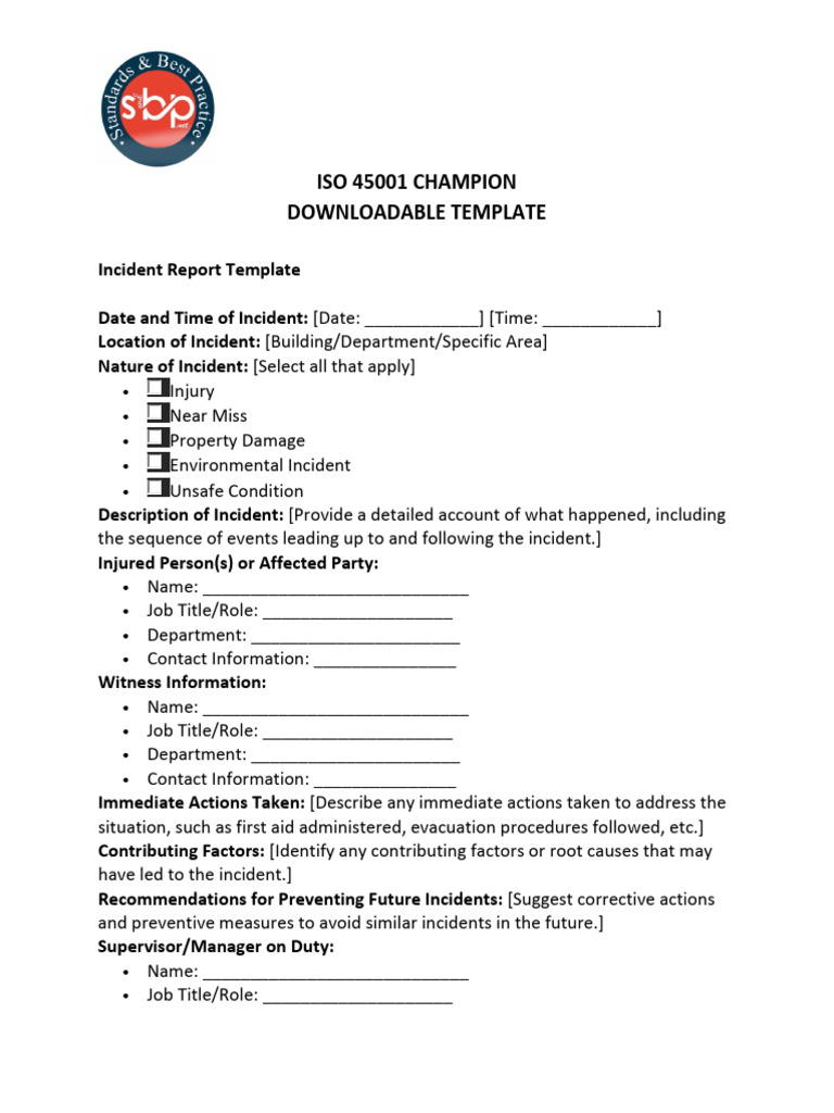 ISO 45001 Incident Report Template | PDF