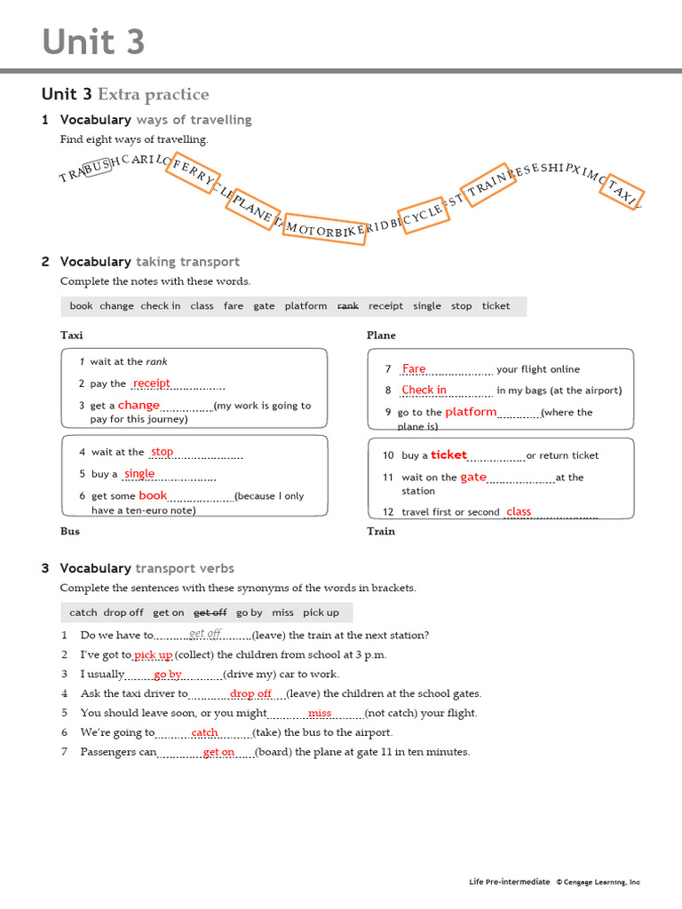 Vocabulary Practice: Transport Terms | PDF | Linguistic Morphology | Syntax