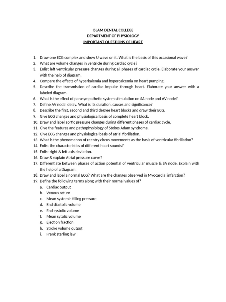 Important Questions On Heart | PDF