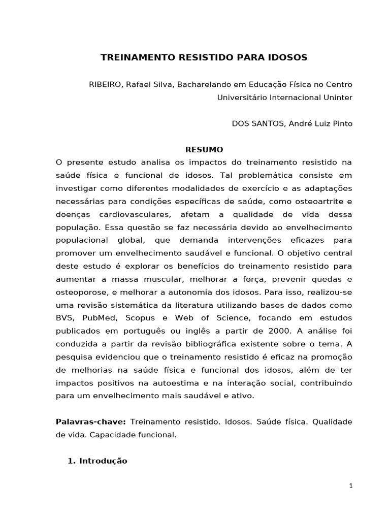 treinamento resistido TCC | PDF | Envelhecimento | Osteoporose