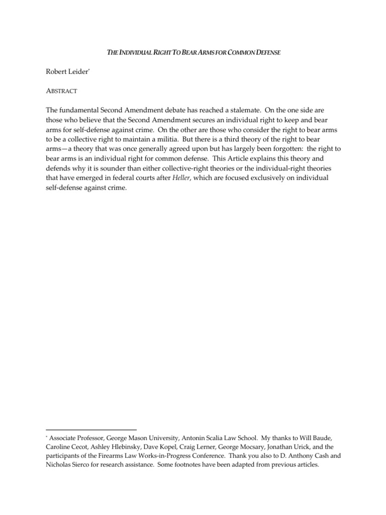 The Individual Right To Bear Arms For Common Defense by Robert Leider ...