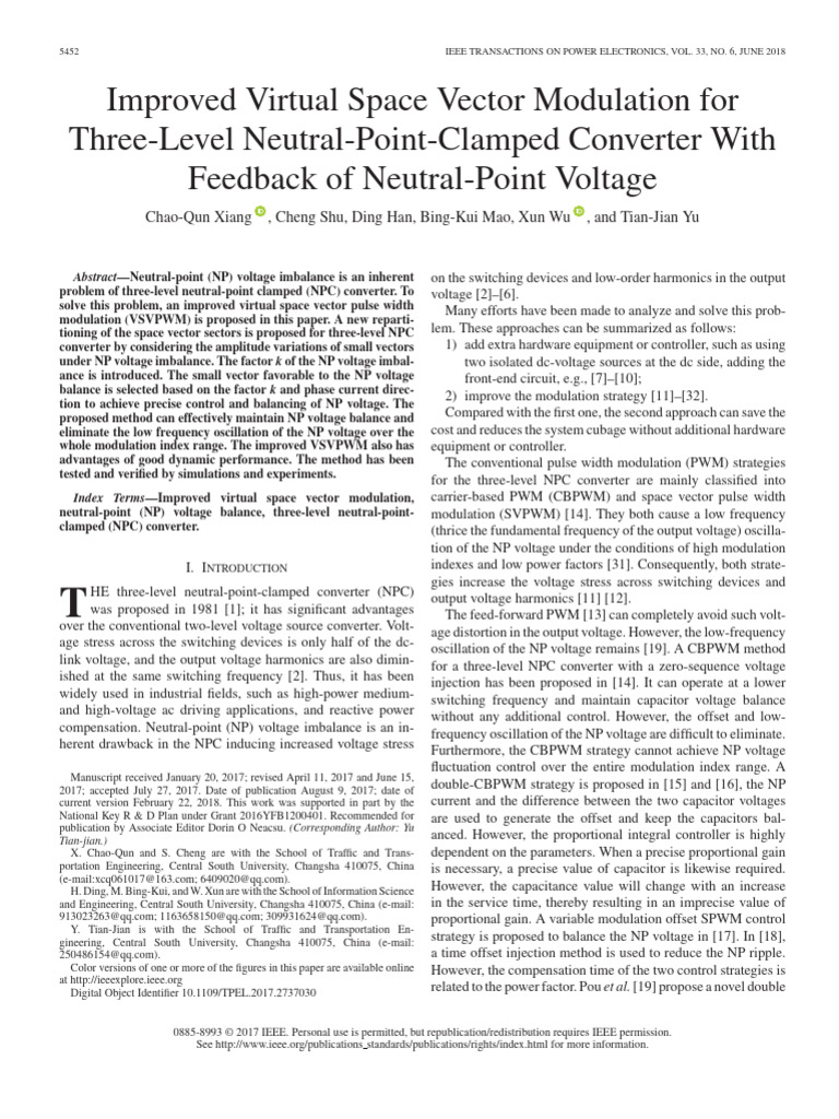 Improved Virtual Space Vector Modulation For Three-Level Neutral-Point-Clamped Converter With ...