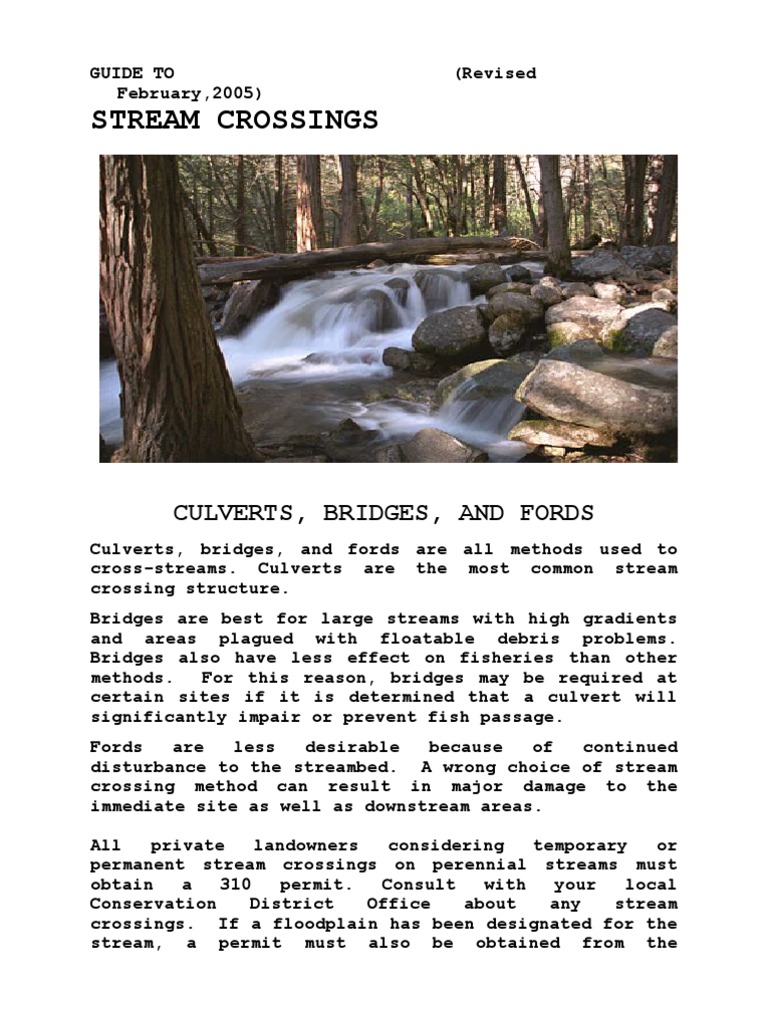 Guide To Stream Crossing: Culverts, Bridges and Fords | PDF | Stream ...