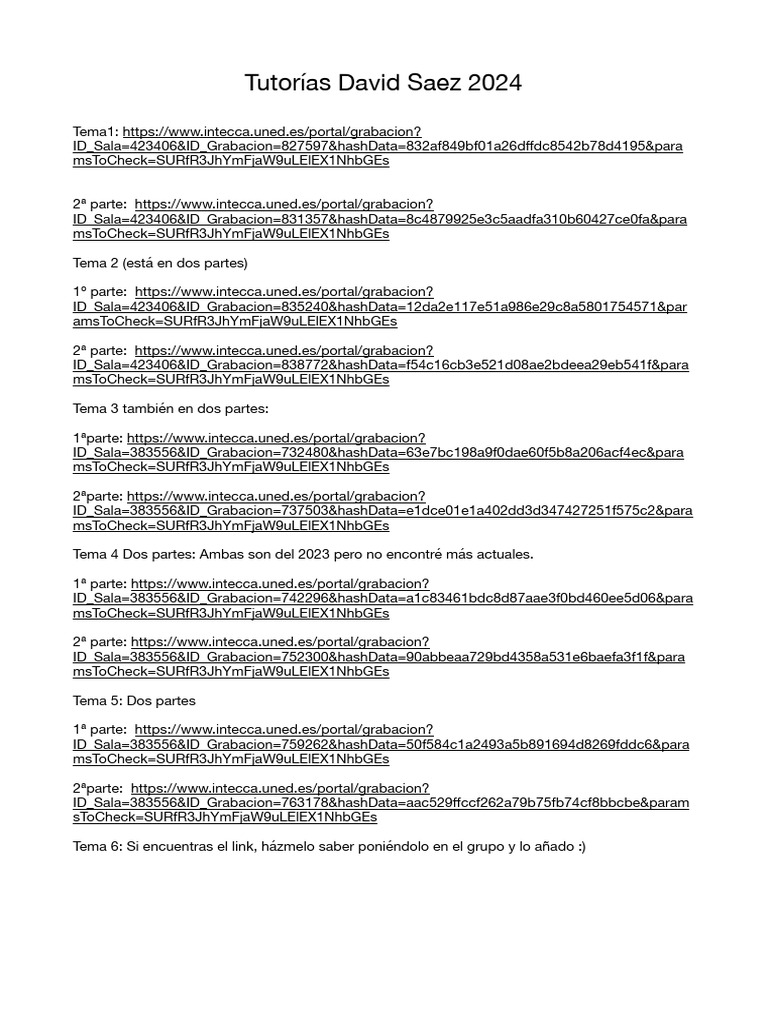 Tutorías David Saez 2024: Grabaciones | PDF