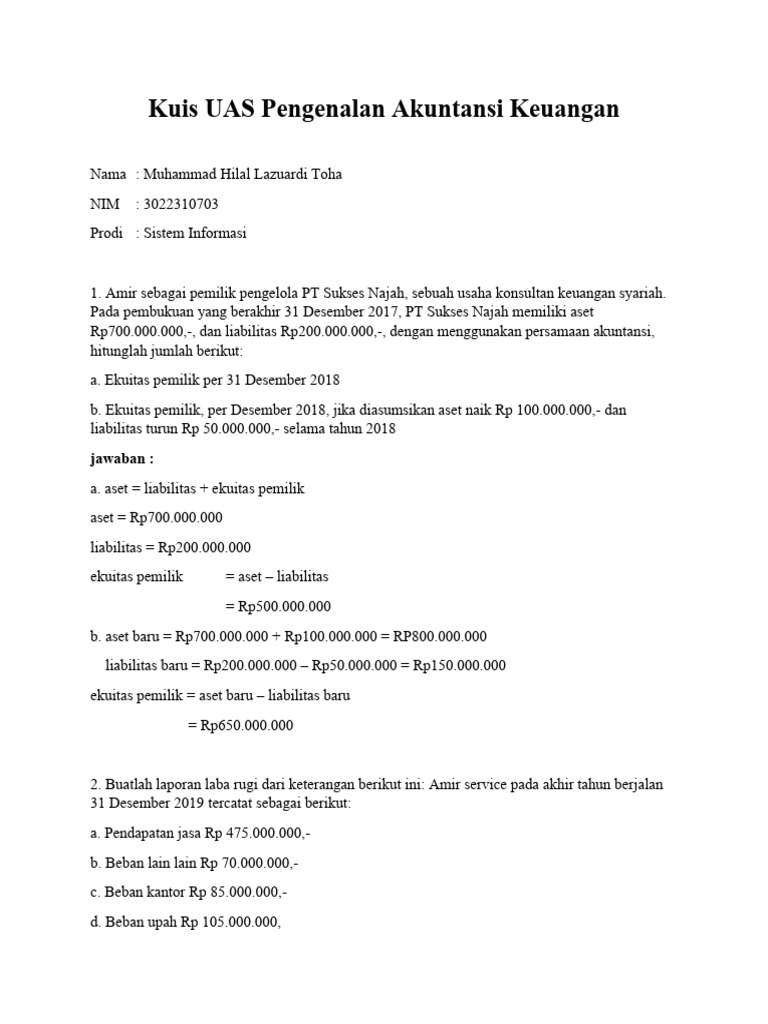 Kuis UAS Pengenalan Akuntansi Keuangan 3022310703 Muhammad Hilal | PDF