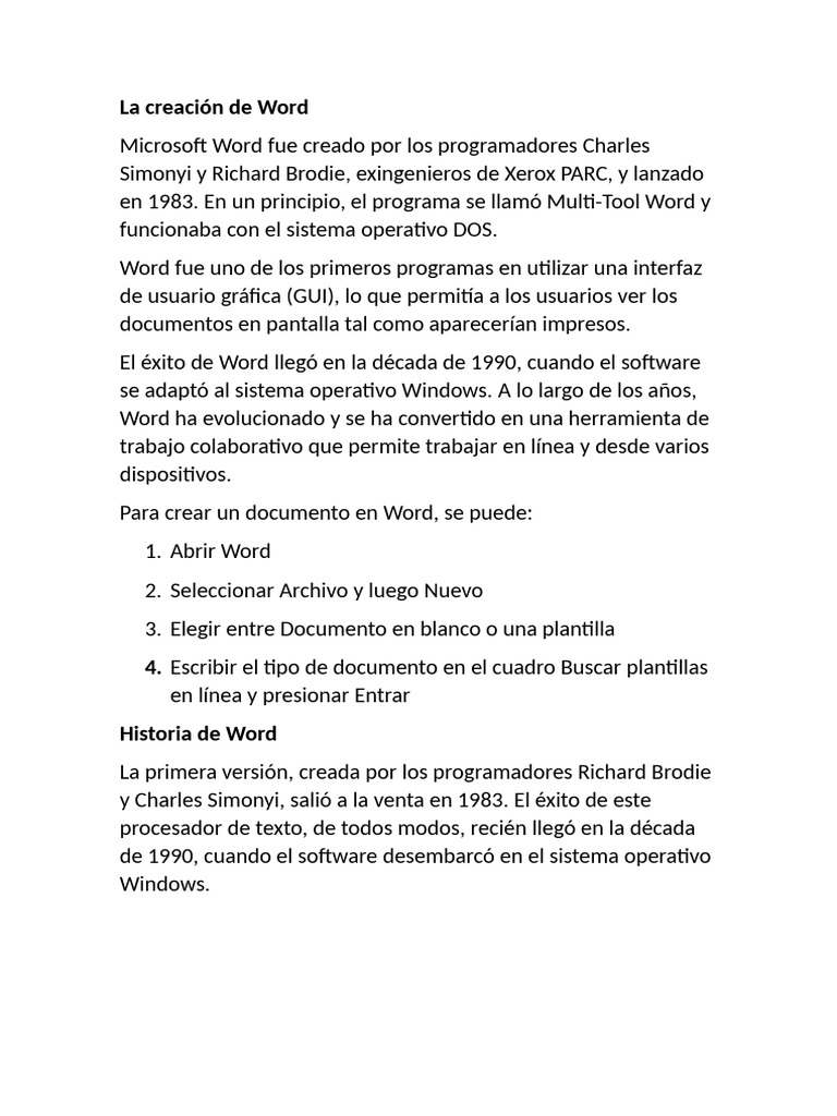 La creación de Word | PDF