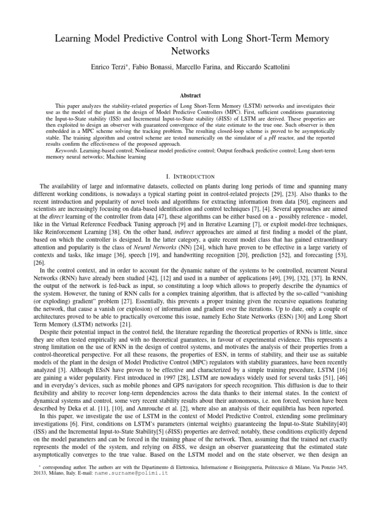 Learning Model Predictive Control with Long Short-Term Memory_2020 | PDF | Applied Mathematics ...