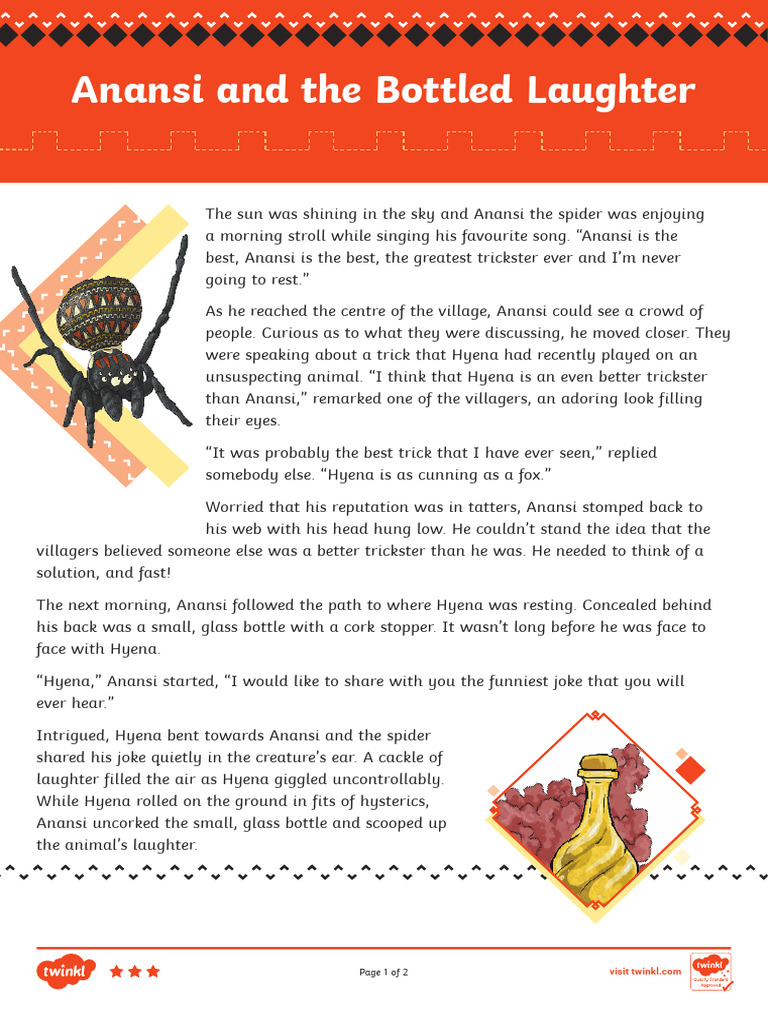 Anansi The Bottled Laughter Differentiated Reading Comprehension Activity Higher Ability | PDF ...