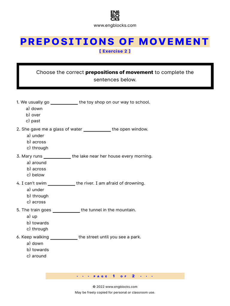 Prepositions of Movement Exercise 2 | PDF