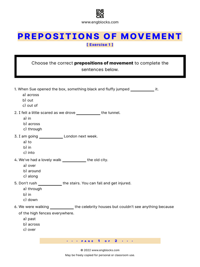 Prepositions of Movement Exercise | PDF