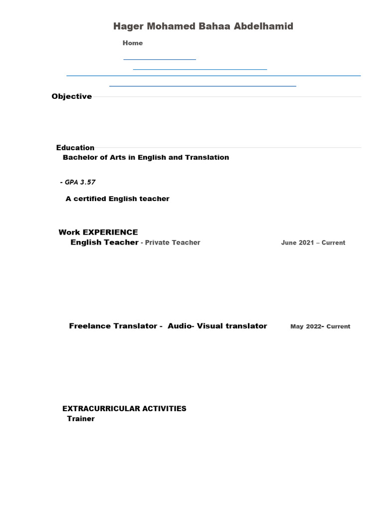 CV - Hager Mohamed Bahaa Abdelhamid (1) (1) - 4 | PDF | Phonics | Teachers