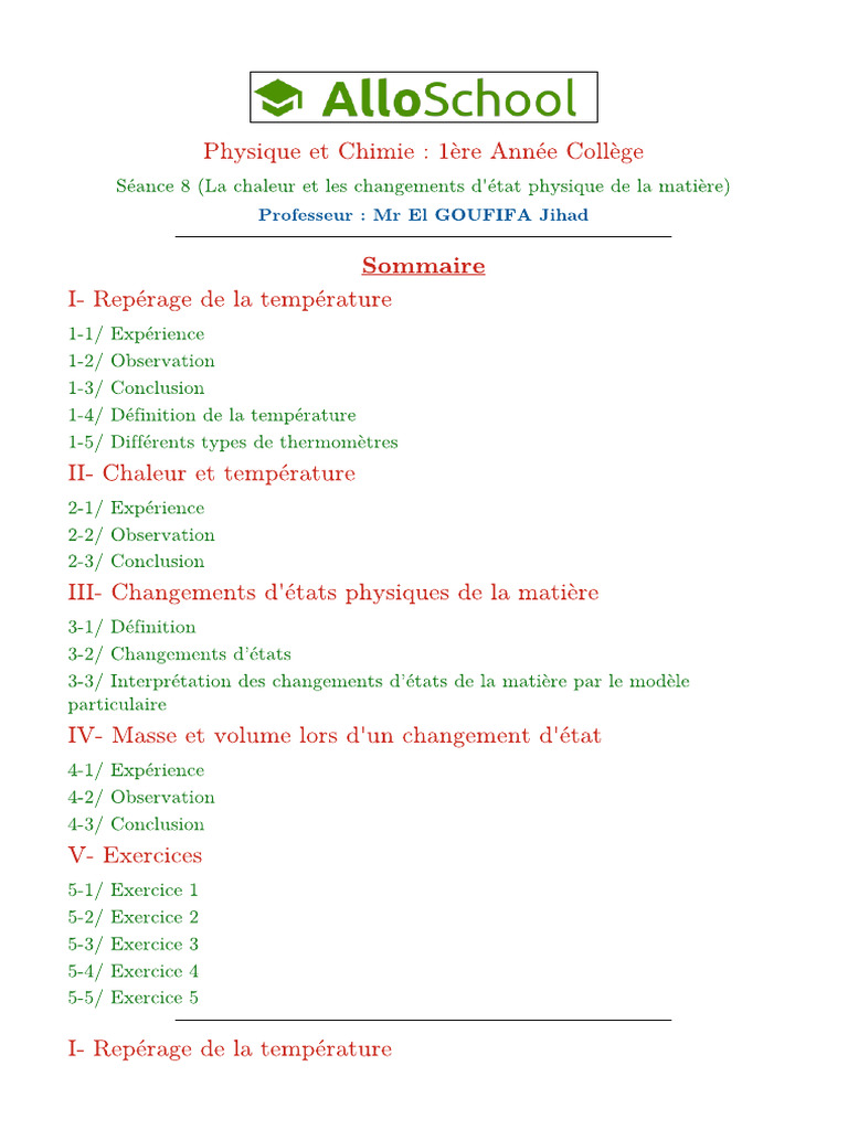 Seance 8 La Chaleur Et Les Changements D Etat Physique de La Matiere 1 | PDF
