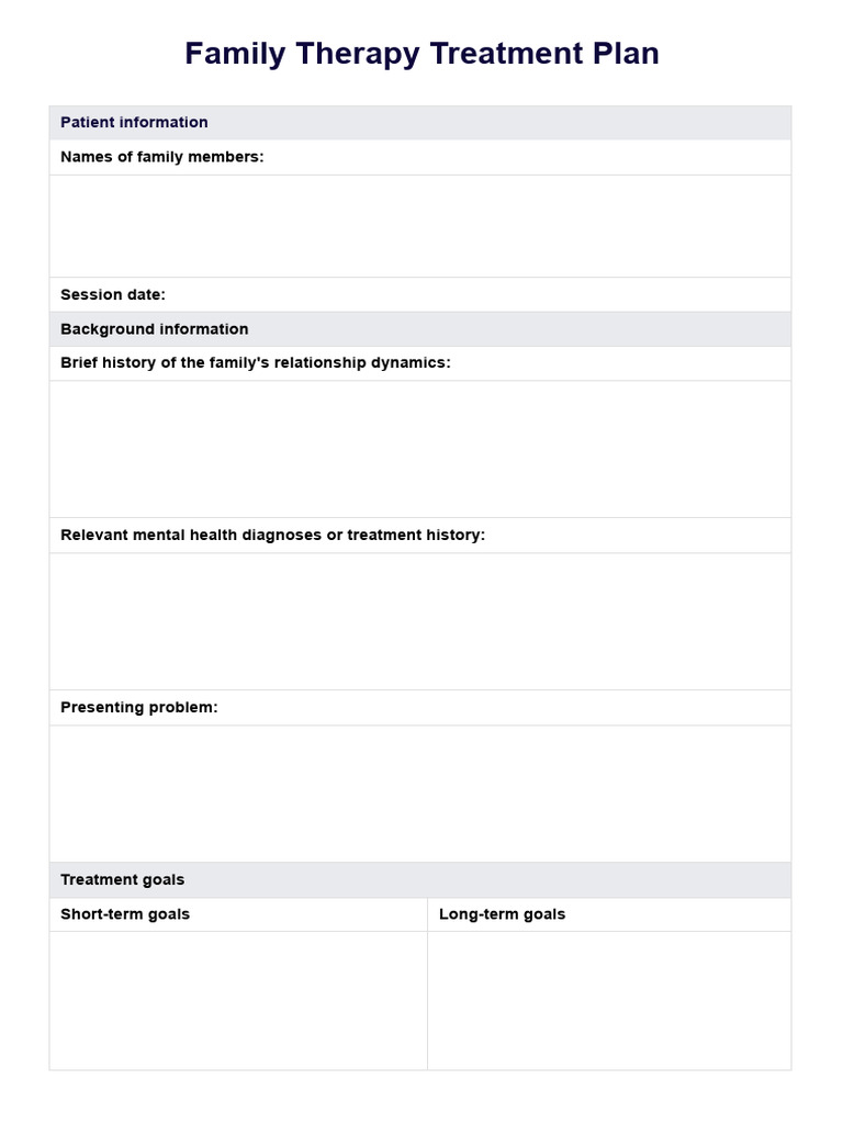 Family Therapy Treatment Plan Template | PDF