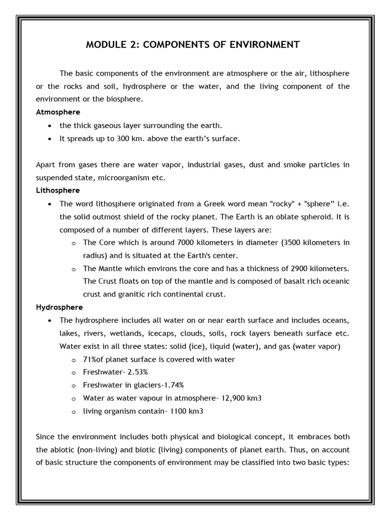 Module 2 - Components of Environment | PDF | Earth | Natural Environment