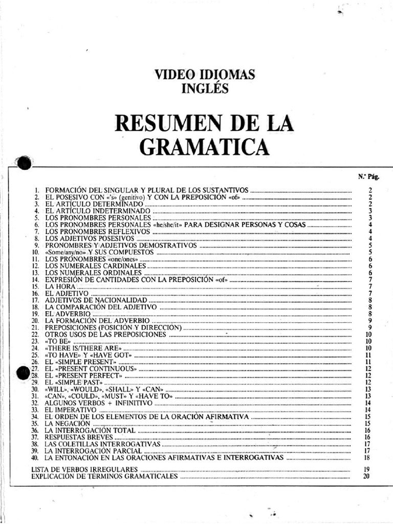 Resumen Gramática Inglesa | PDF