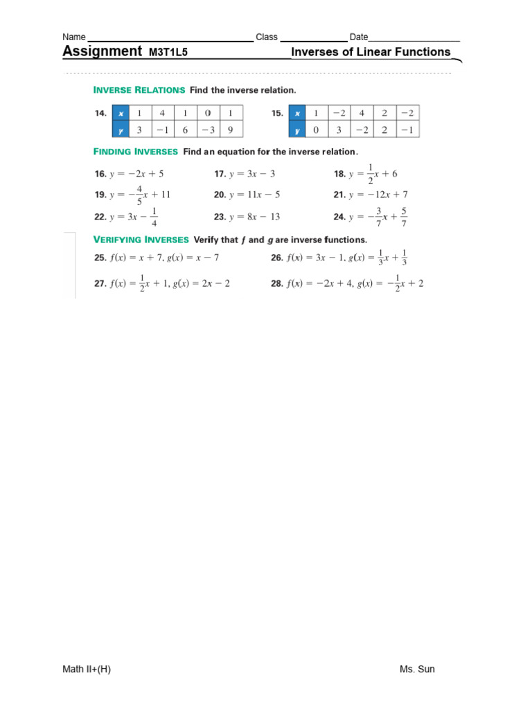 M3T1L5 (Inverses of Linear Functions) | PDF