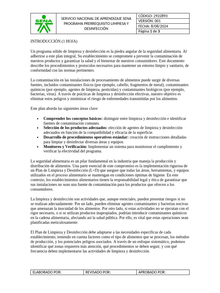 Actividad Documentacion Programa Prerrequisito | PDF | Seguridad alimenticia | Alimentos