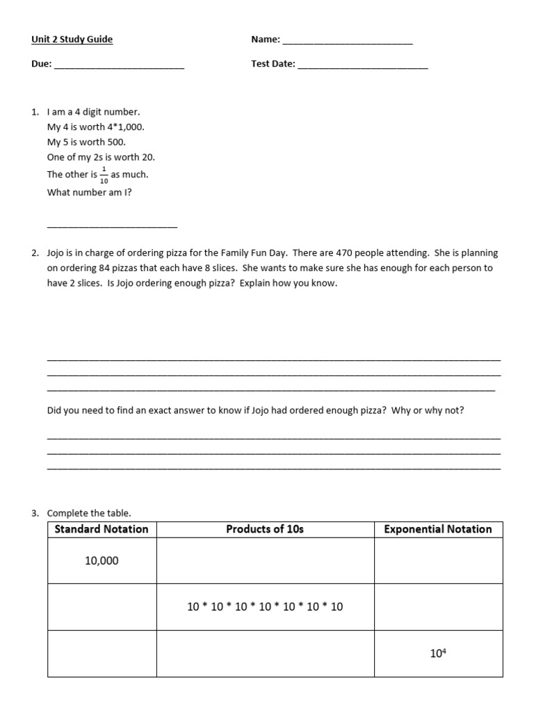 Unit 2 Math Study Guide | PDF | Arithmetic | Mathematics