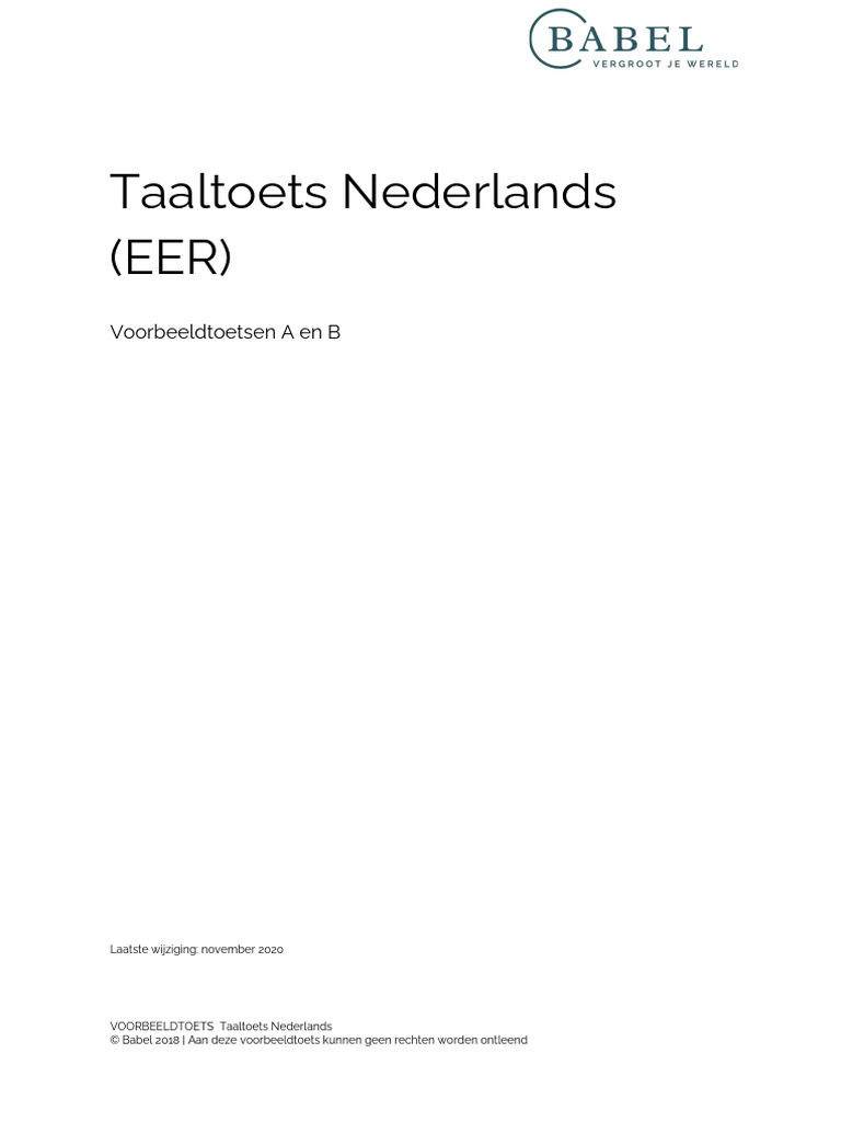 Voorbeeldtoets Taaltoets Nederlands 20201117 1 | PDF