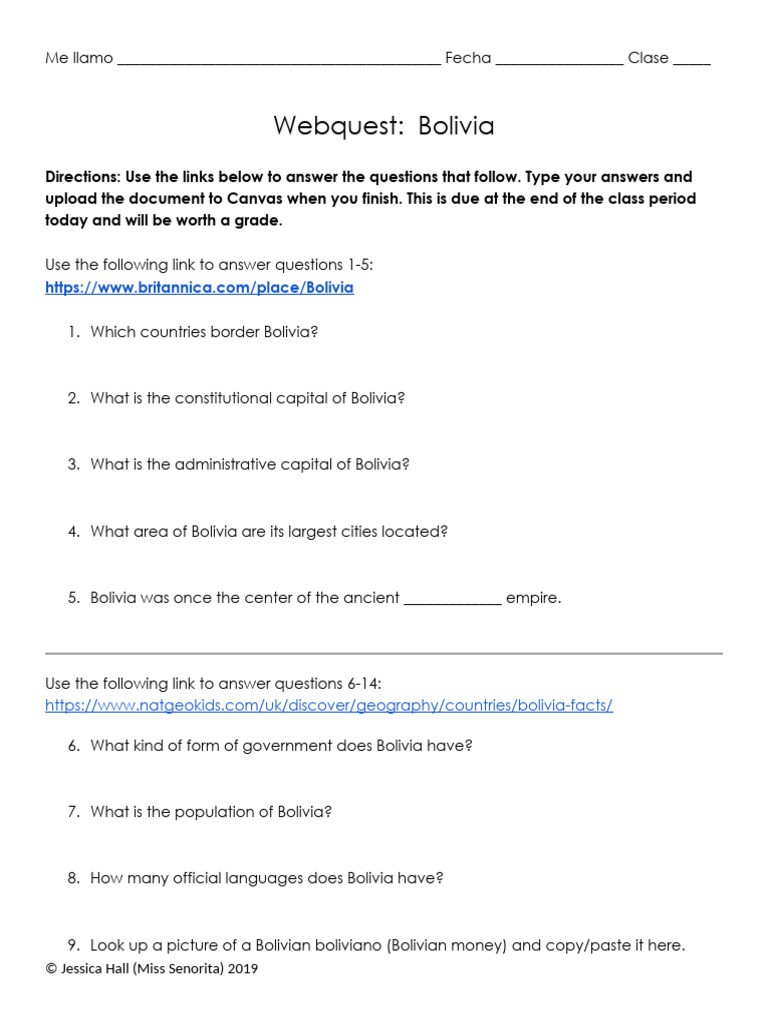 Bolivia Webquest | PDF | Bolivia