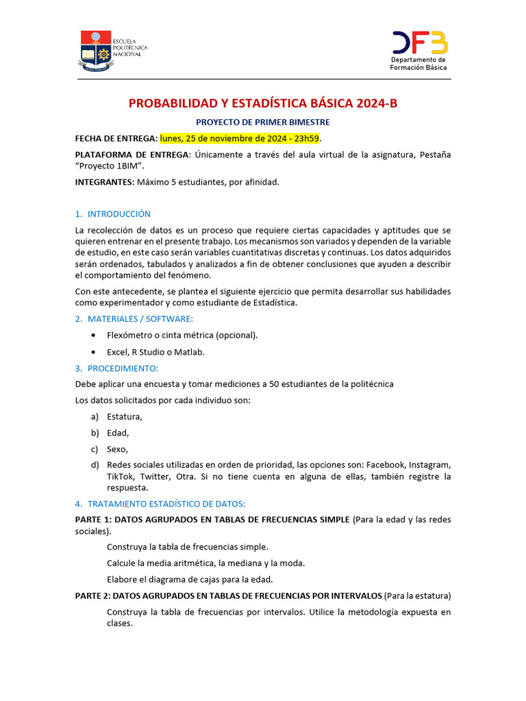 Proyecto 1BIM - Probabilidad y Estadística Básica DAV | PDF | Estadísticas | Mediana
