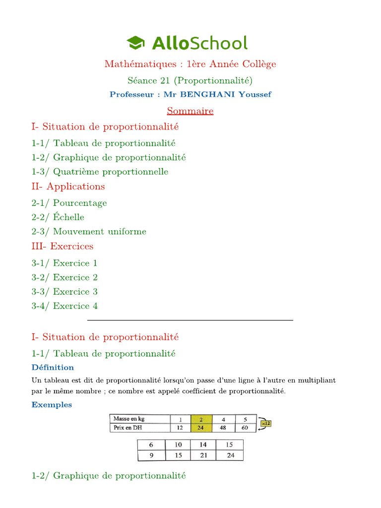Seance 21 Proportionnalite 1 | PDF