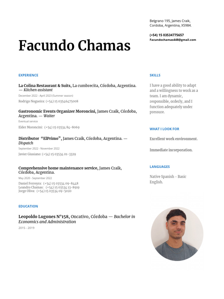 English CV Facundo Chamas | PDF
