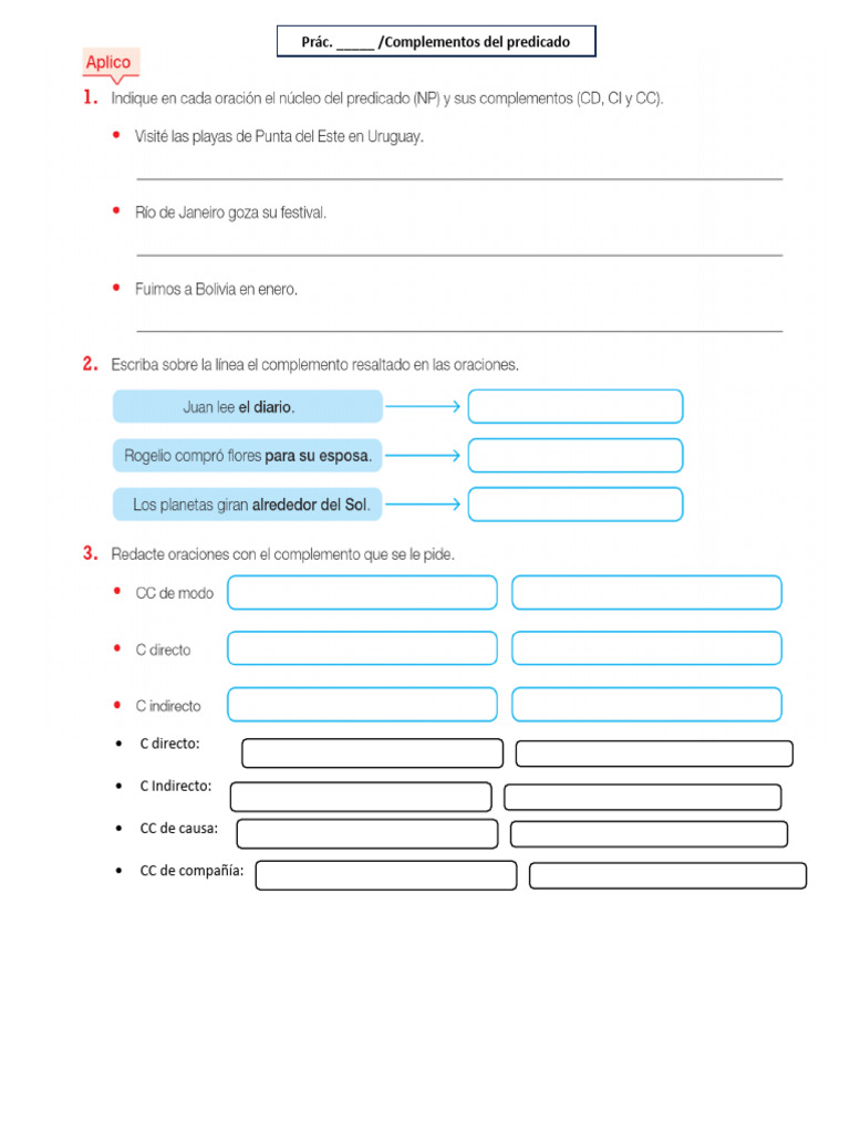 Práctica de Complementos Del Predicado | PDF