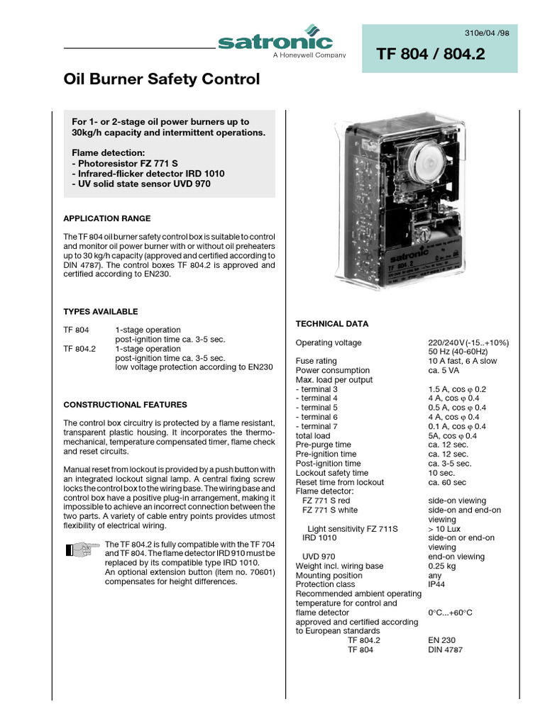 Karta Techniczna TF 804 Satronic | PDF | Sensor | Electrical Wiring