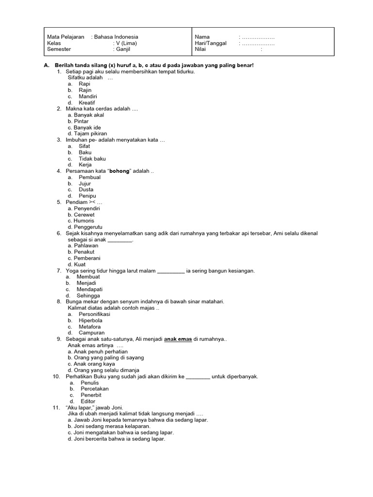 SAS BINDO KELAS 5 GANJIL | PDF