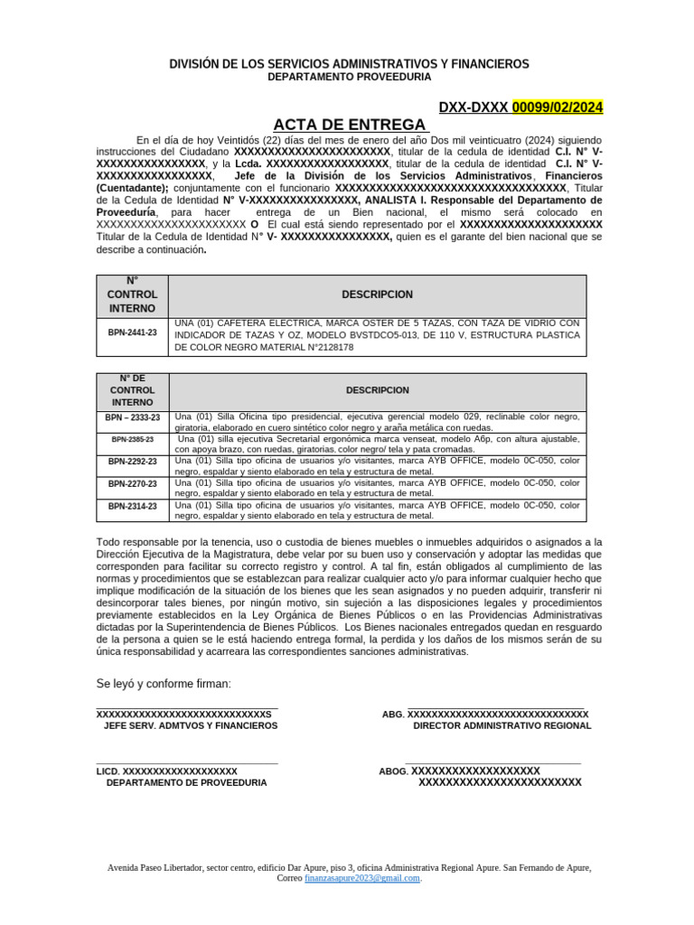 Modelo Acta de Entregas | PDF