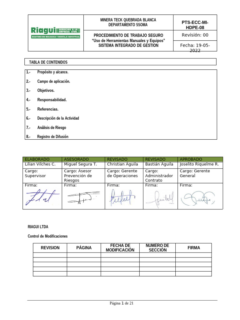 Procedimiento Seguro: Herramientas Manuales | PDF | Perforar | Herramientas