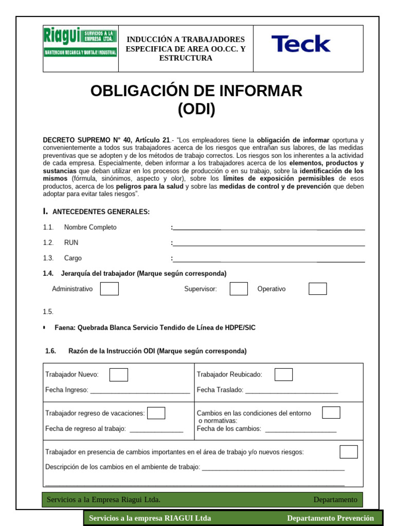 Formato Odi Oocc y Montaje Estructura (Riagui - Teck QB) | PDF | ruido