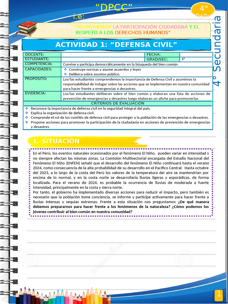 4° DPCC -ACTV.01-UNID.8 2023 | PDF | Defensa Civil