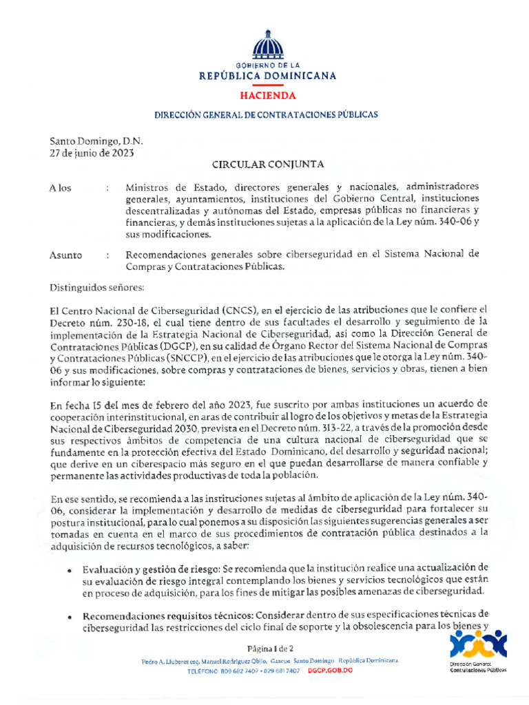 Circular Conjunta DGCP CNCS | PDF
