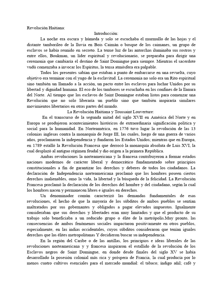 Revolución Haitiana: Primeros Pasos a la Libertad | PDF | Esclavitud | Haití