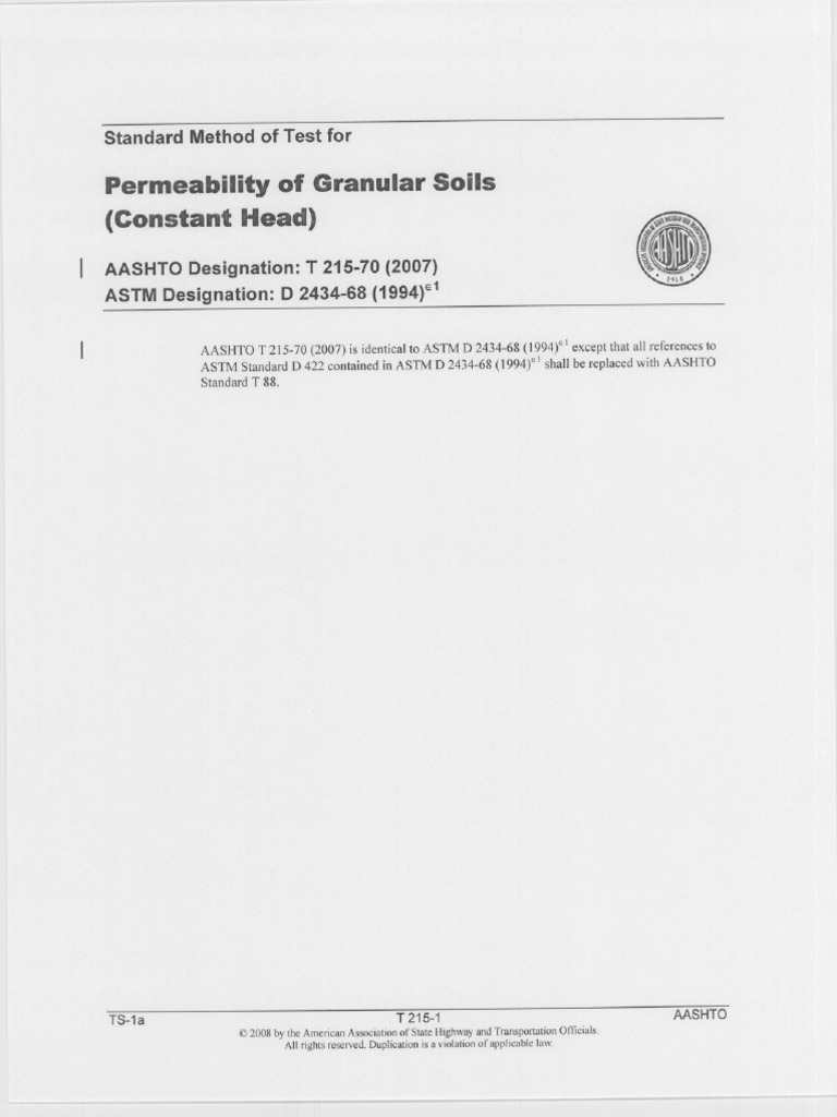 Aashto T 215 Permeabilidad | PDF